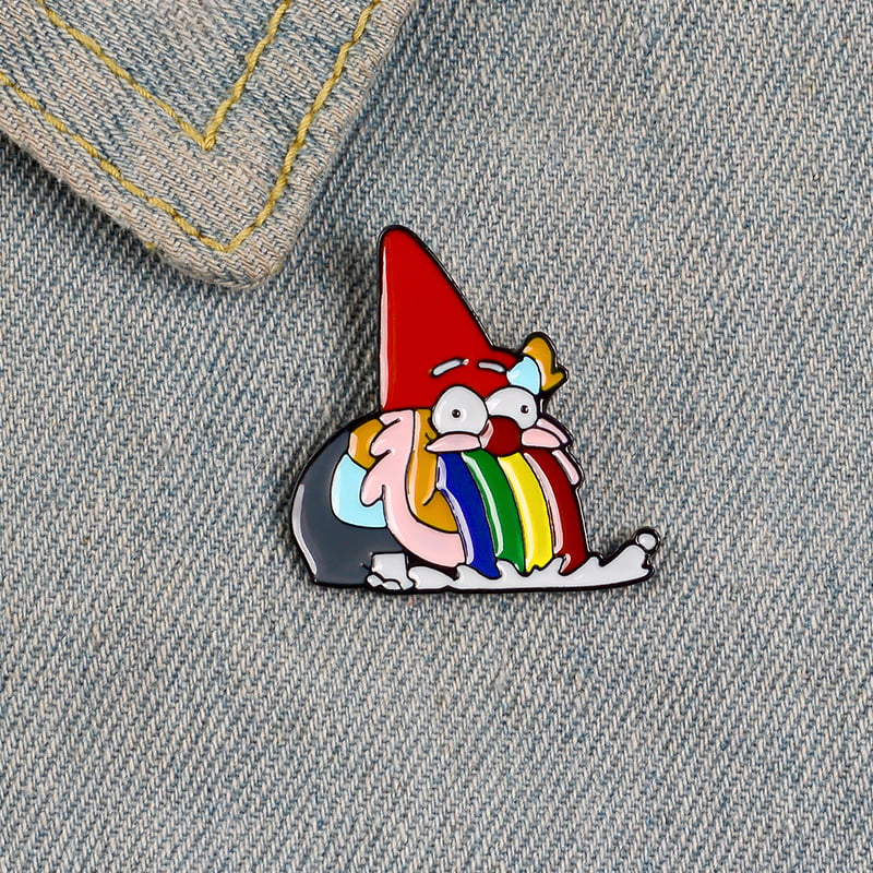 Vomiting Rainbow Sick Enamel Gnome Pin Badge - All Things Banter