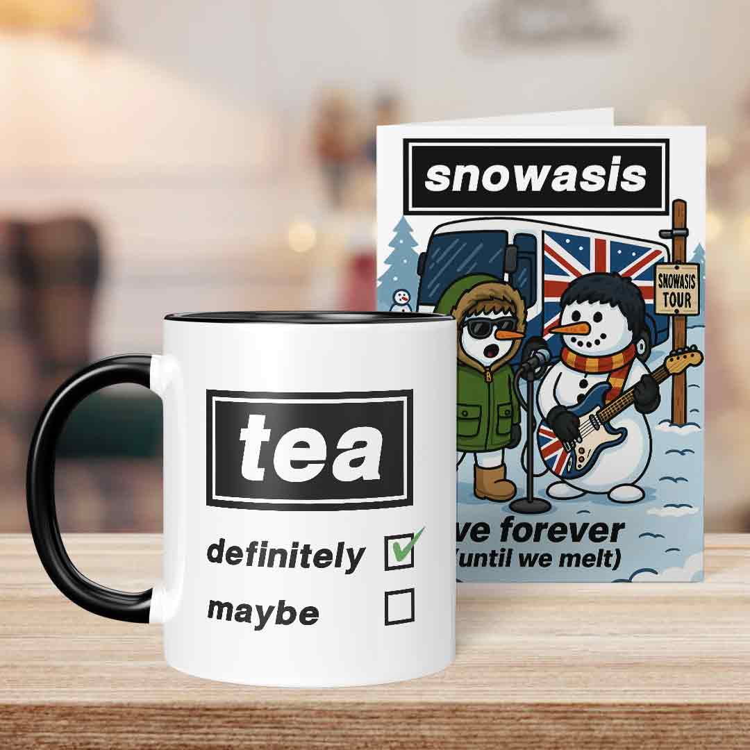 Oasis Snowasis Live Forever (Until we melt) Funny Mug & Christmas Card ...