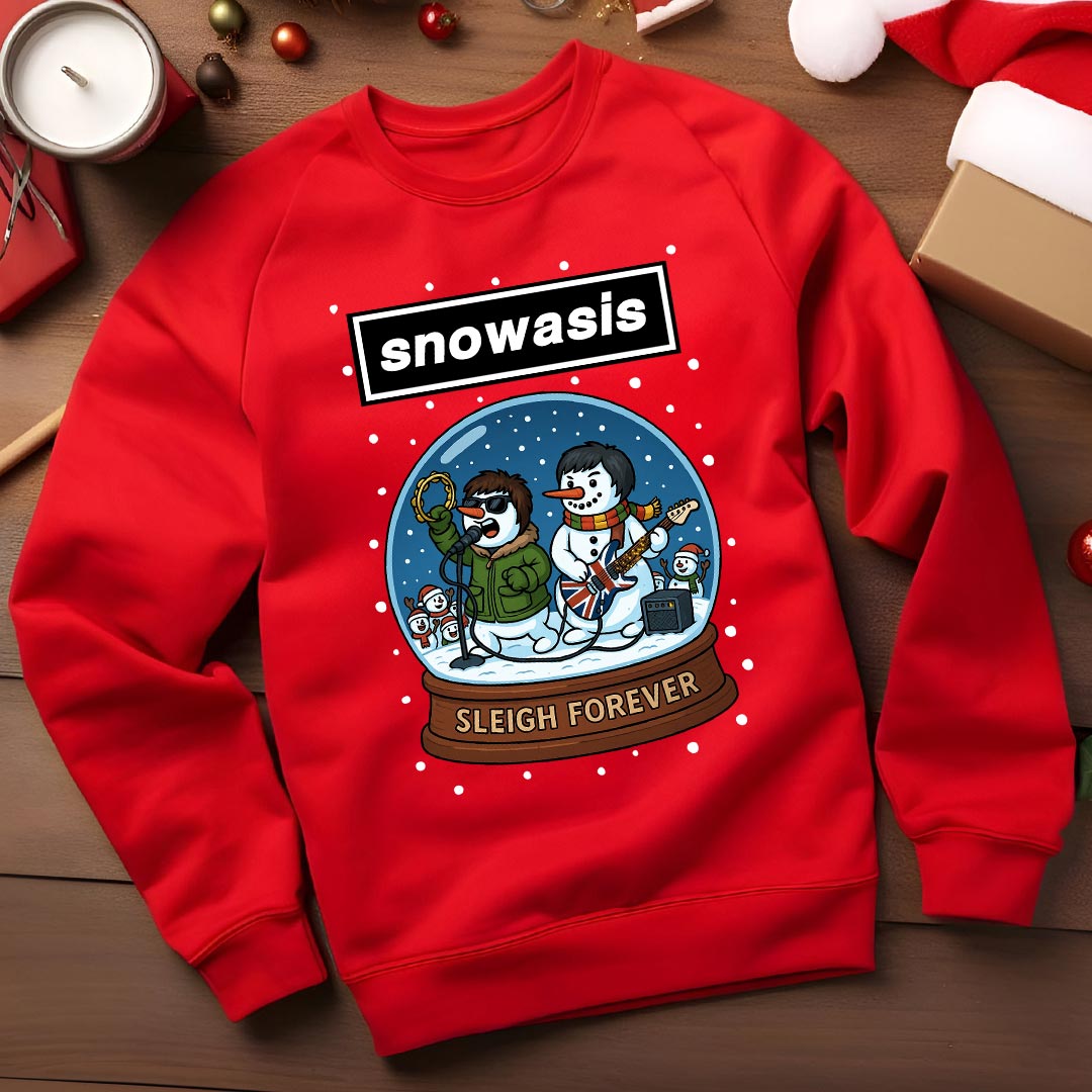 Oasis Live Forever - Snowasis Sleigh Forever Funny Christmas Jumper ...